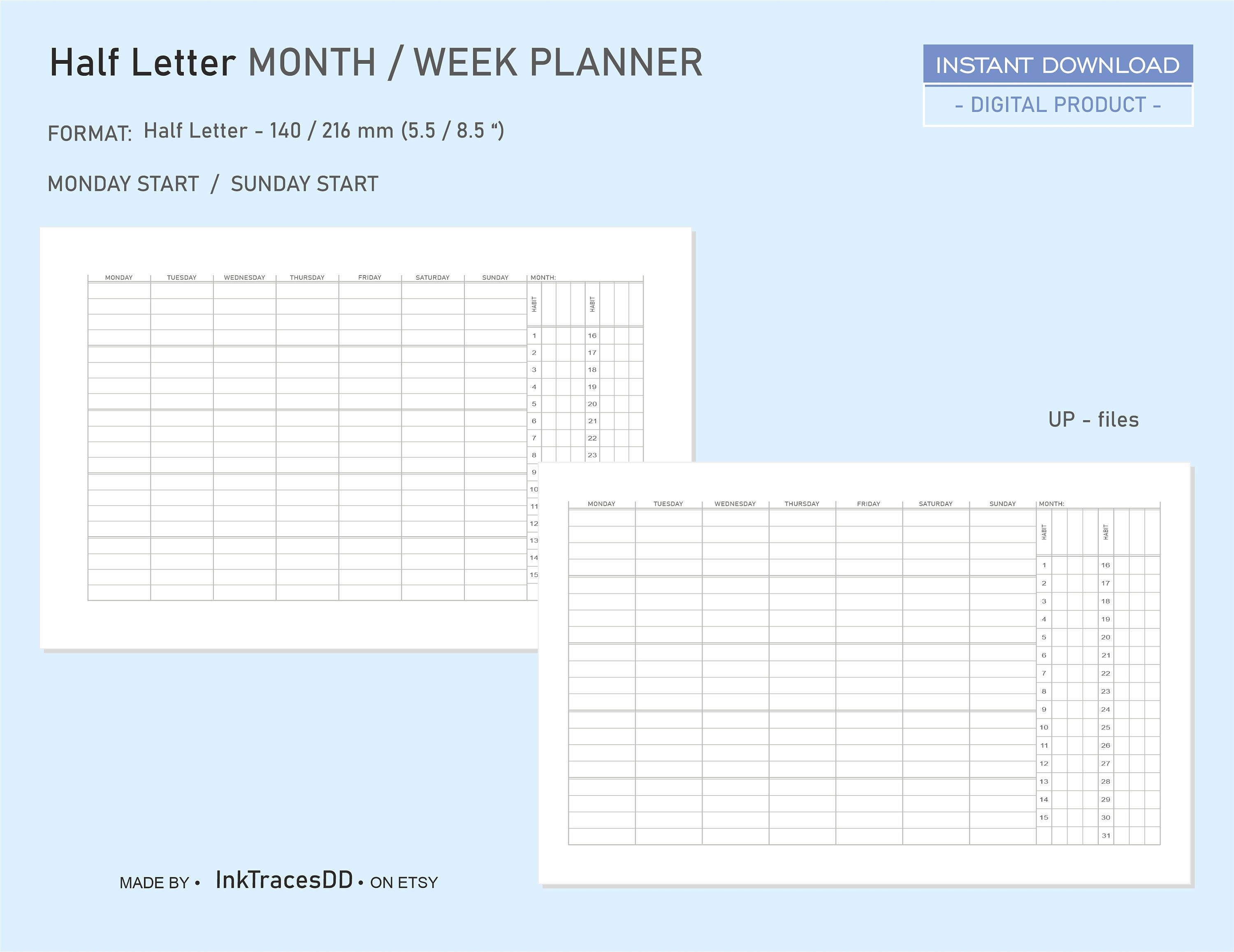 Printable Month Week Planner Minimalist Design Planner Week Instant ...