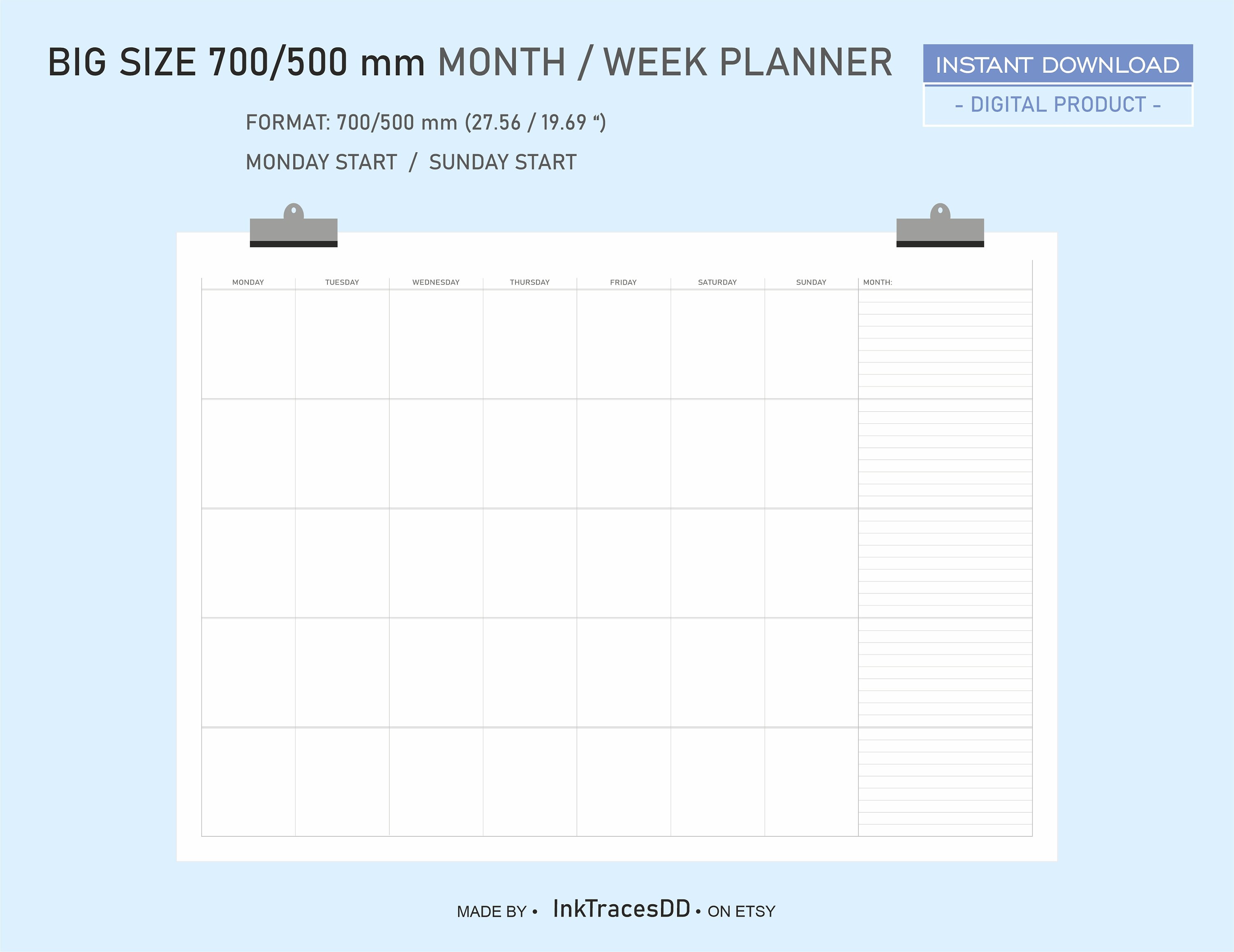 Printable Month Week Planner Minimalist Design Week Planner Instant ...