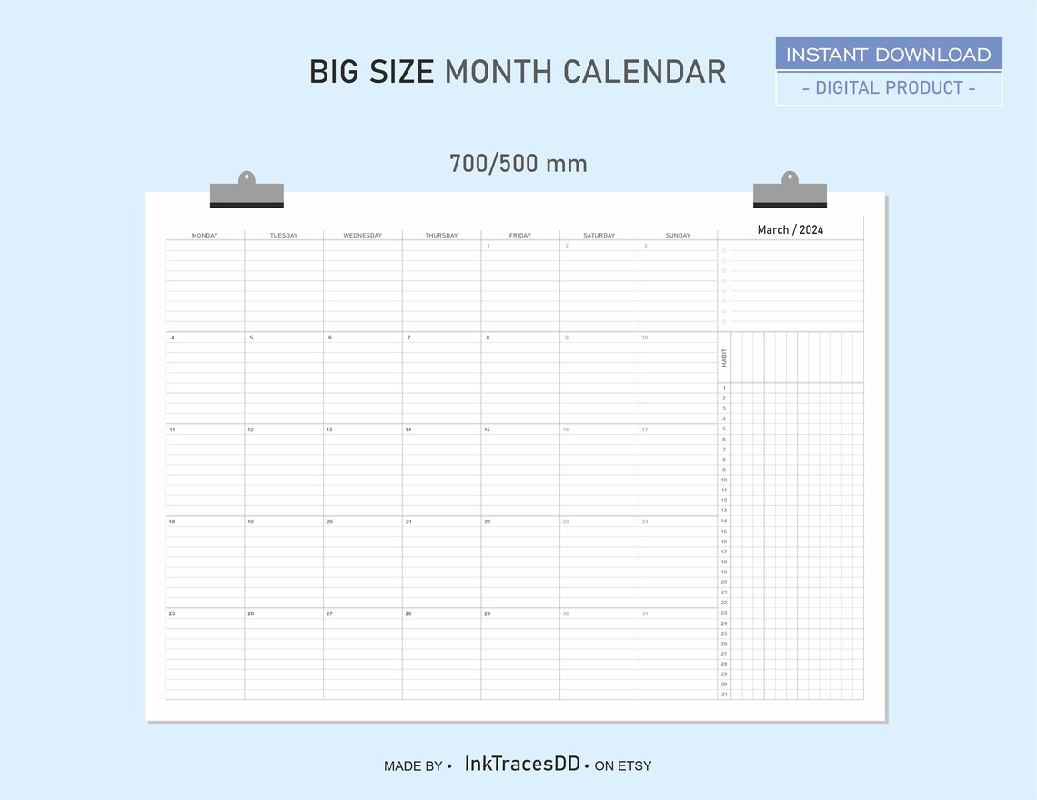 Printable 2024 MONTH Calendar Planner + Habit Tracker, Minimalist ...