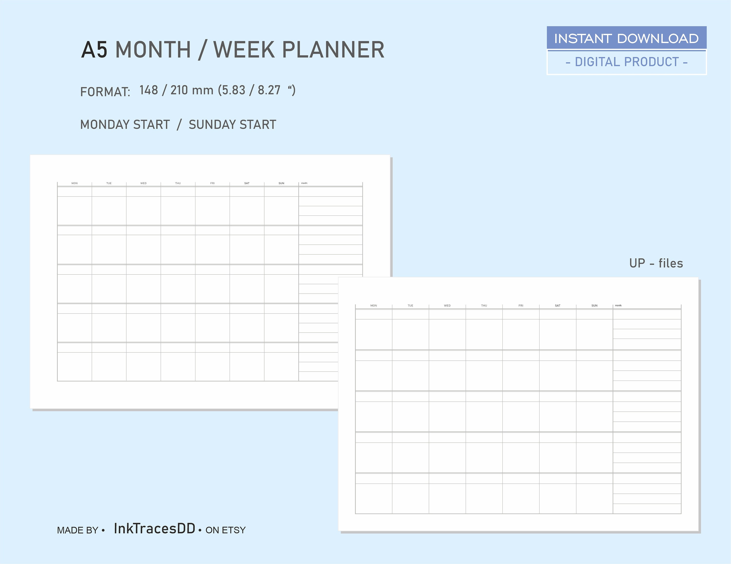 Printable Month Week Planner Minimalist Design Planner Week Instant ...