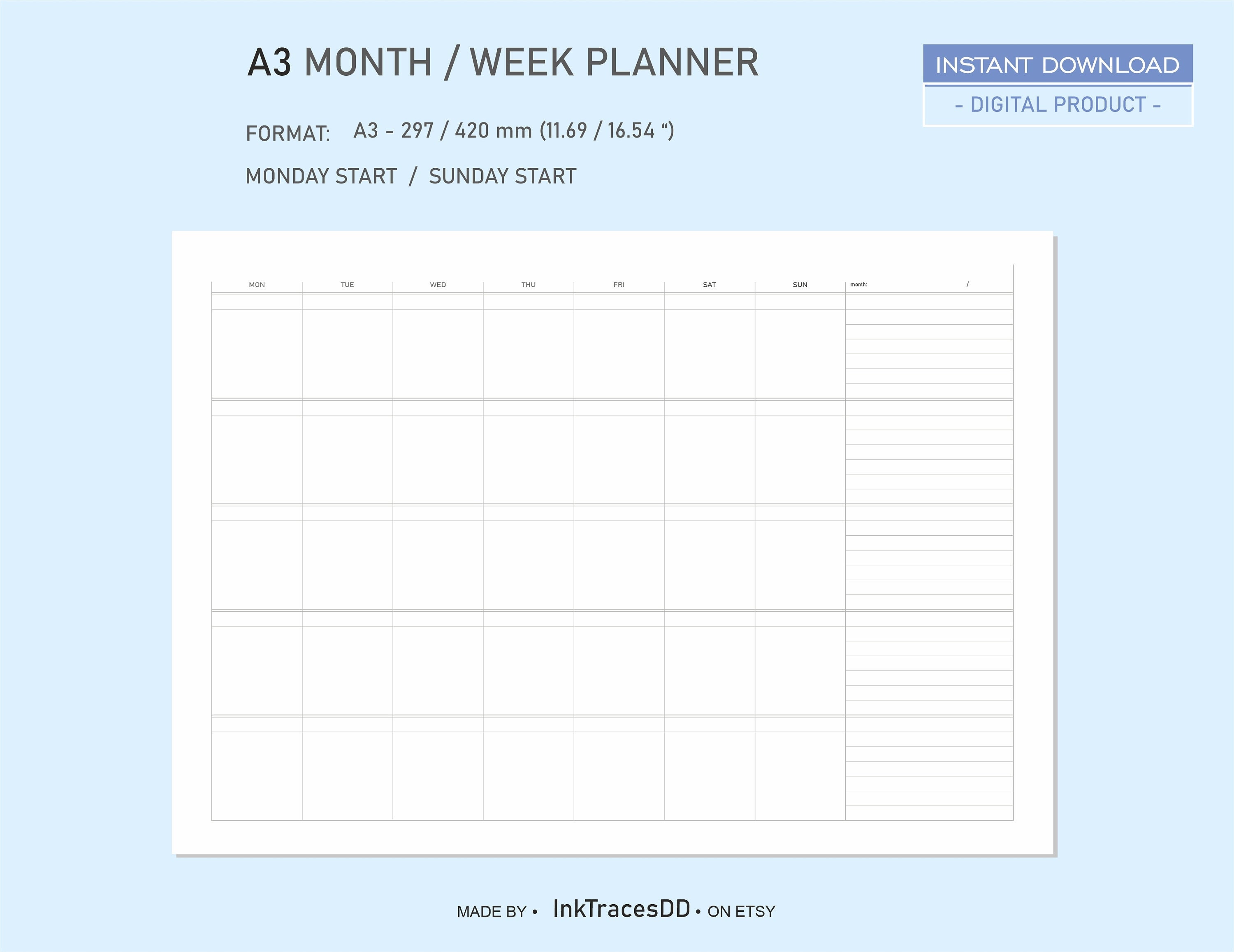 Printable Month Week Planner Minimalist Design Planner Week Instant ...