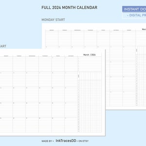 Printable 2024 MONTH Calendar Planner + Habit Tracker, Minimalist ...