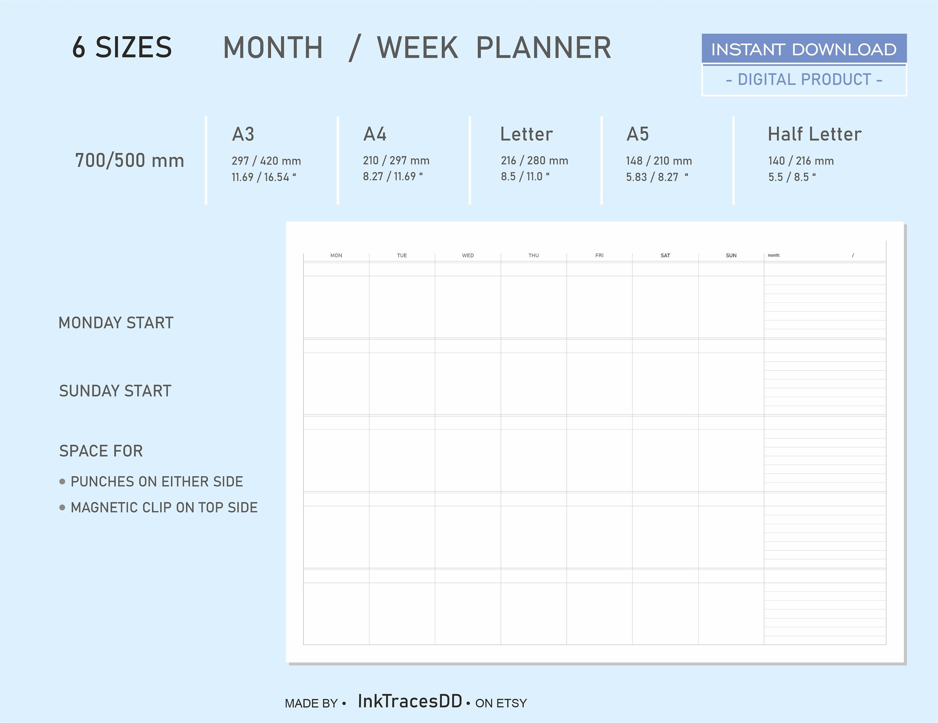 Printable Month Week Planner Minimalist Design Planner Week Instant ...