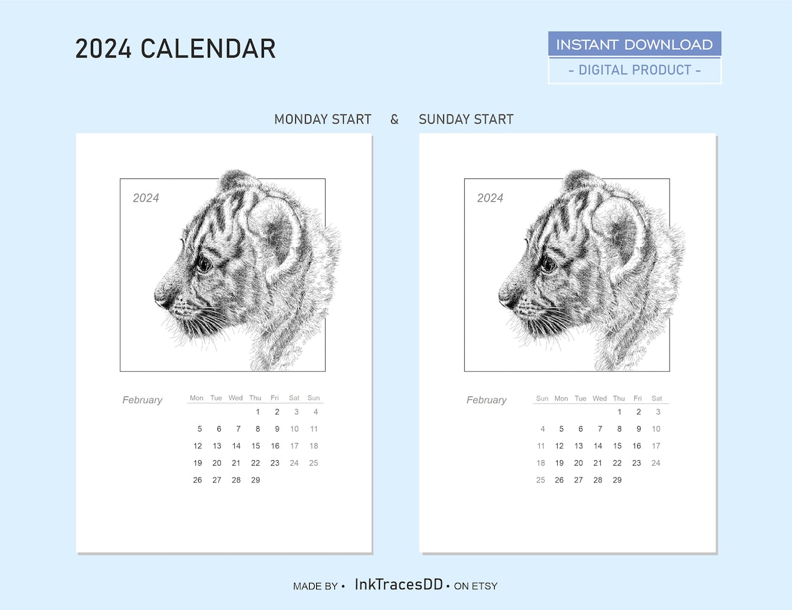 2024 Year Calendar Printable 12 Month Art Calendar 2024 Minimalist ...
