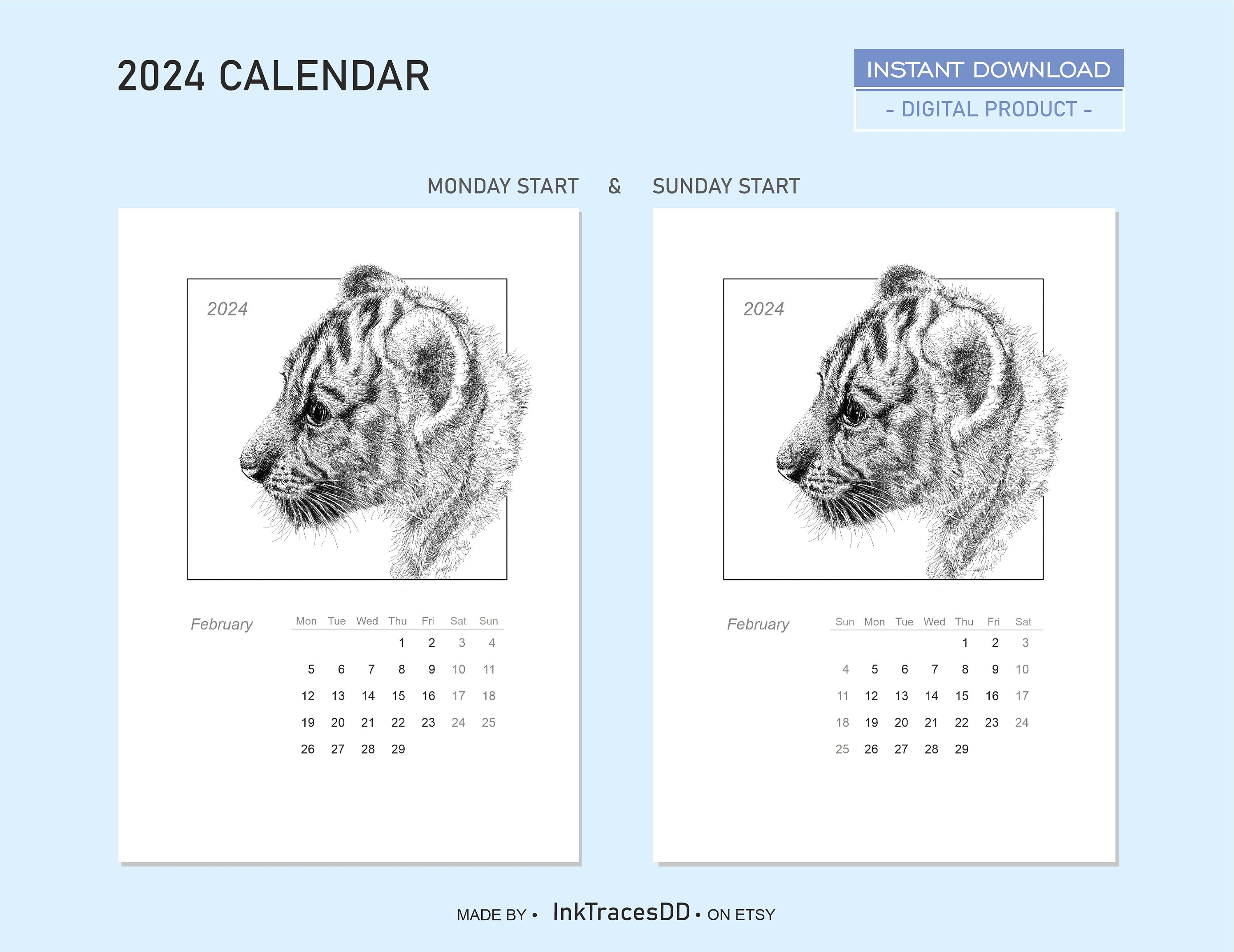 2024 Year Calendar Printable 12 Month Art Calendar 2024 Minimalist ...