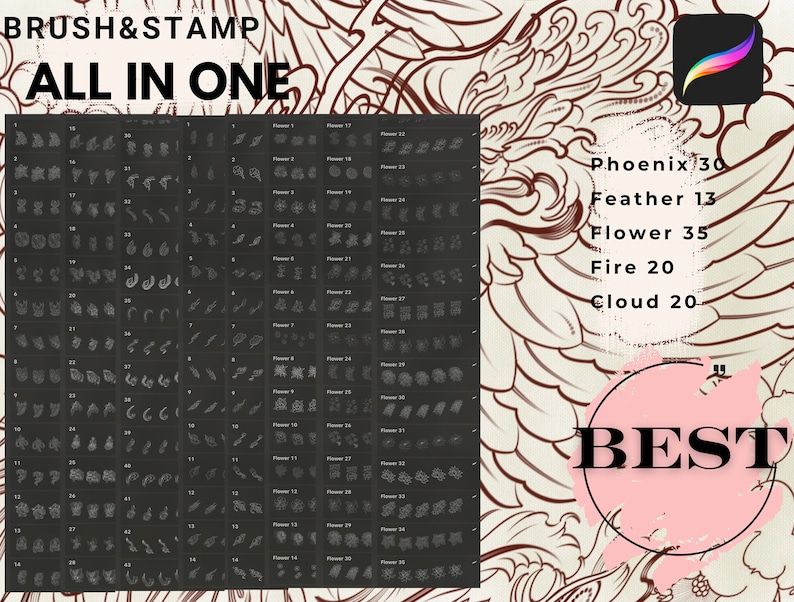 Procreate Phoenix Brush Set: Japanese Tattoo Art Stamps (digital ...