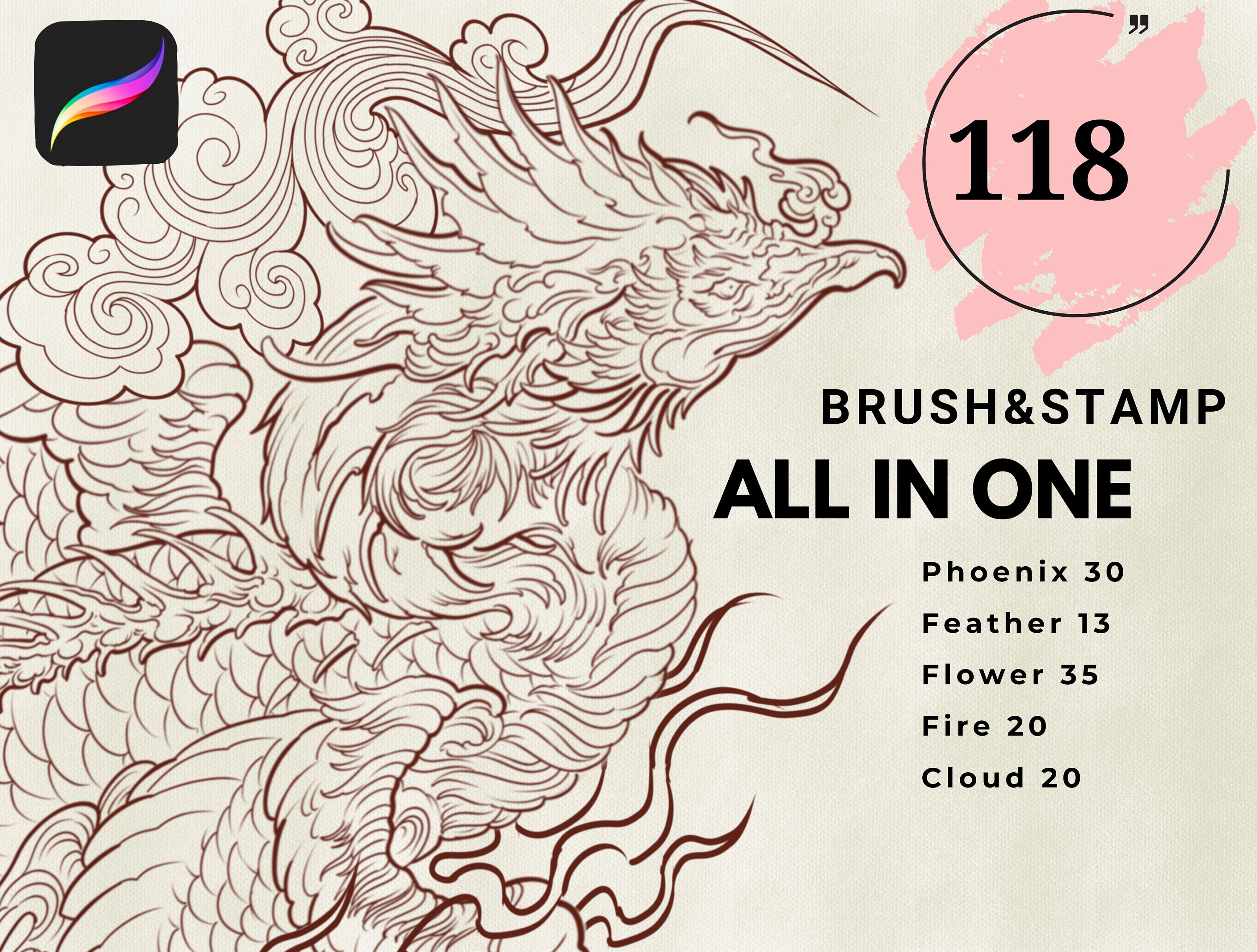 Procreate Phoenix Brush Set: Japanese Tattoo Art Stamps (digital ...