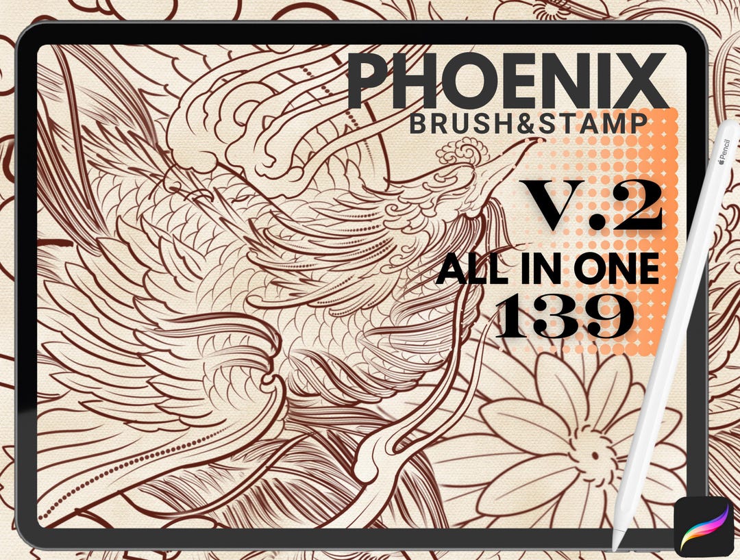 Procreate Phoenix Tattoo Brushes: Japanese Flowers, Fire, Clouds ...