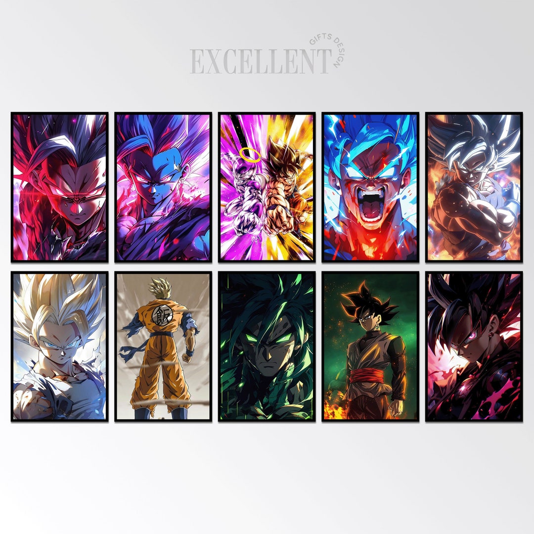 DBZ Posters 10 Pack, DB Piece Set Manga Art Anime Wall Print Minimalist ...