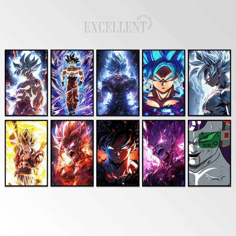 DBZ Posters 10 Pack, DB Piece Set Manga Art Anime Wall Print Minimalist ...