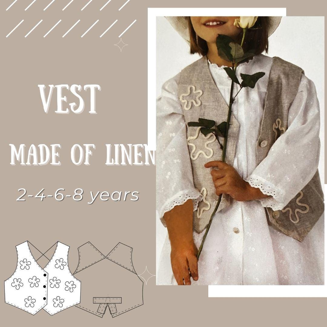 Classic Vest Pattern for Girl From Linen Pattern Pdf Simple Pattern for ...