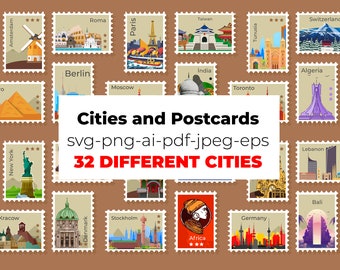 City Landmarks Stamp Bundle SVG PNG I Cities Travel Stamps Collection I ...