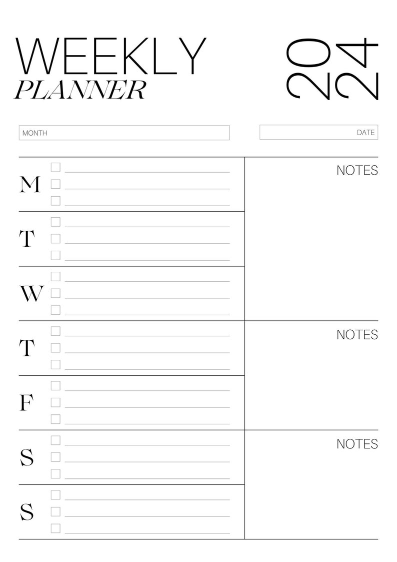 Weekly Planner Printable Landscape, Minimalist Weekly Schedule, Week at ...
