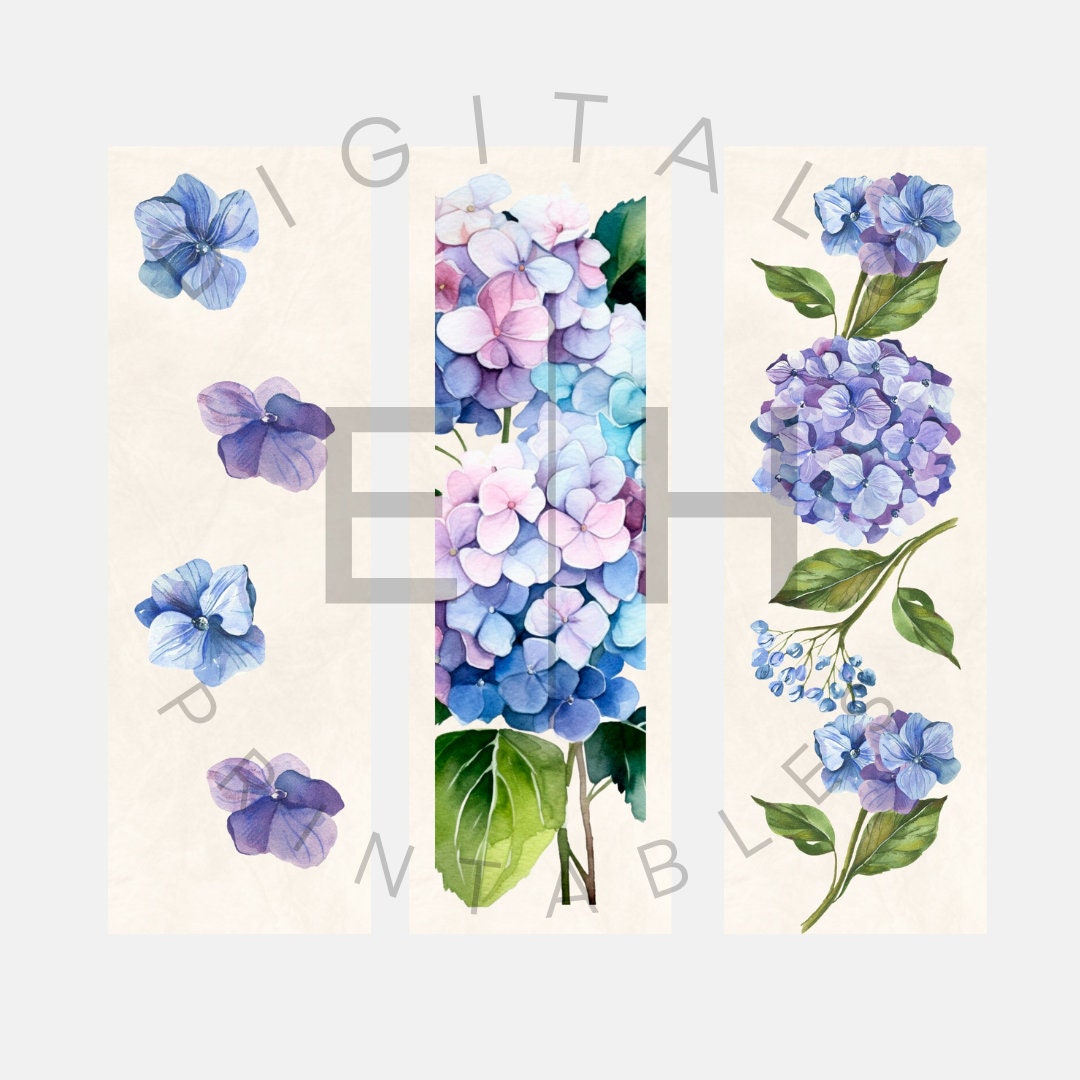 Printable Bookmarks With Watercolor Hydrangea 2x6 In - Etsy