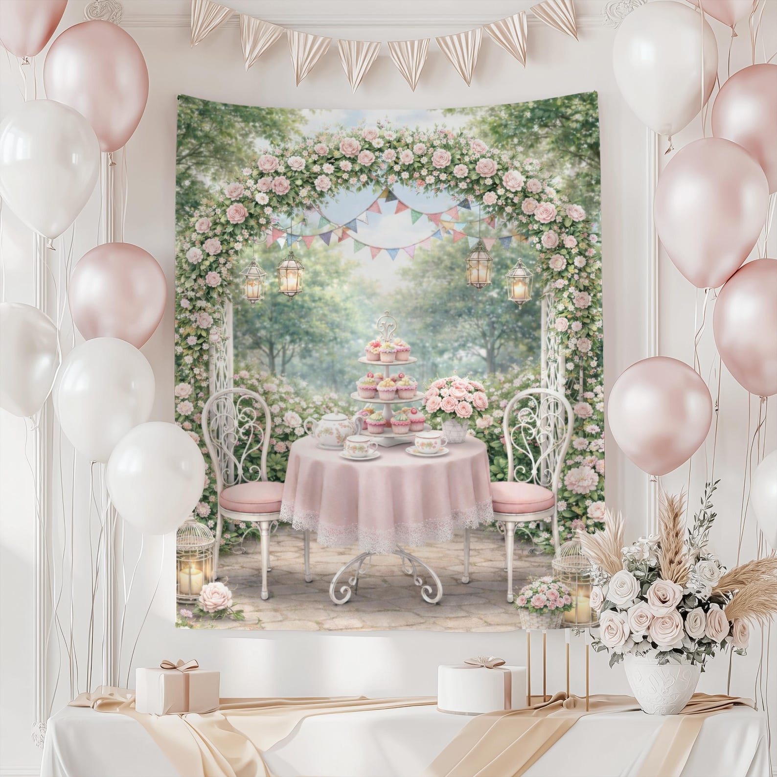 Flower Garden Tea Party Backdrop Tapestry Floral Wall Tapestry for ...
