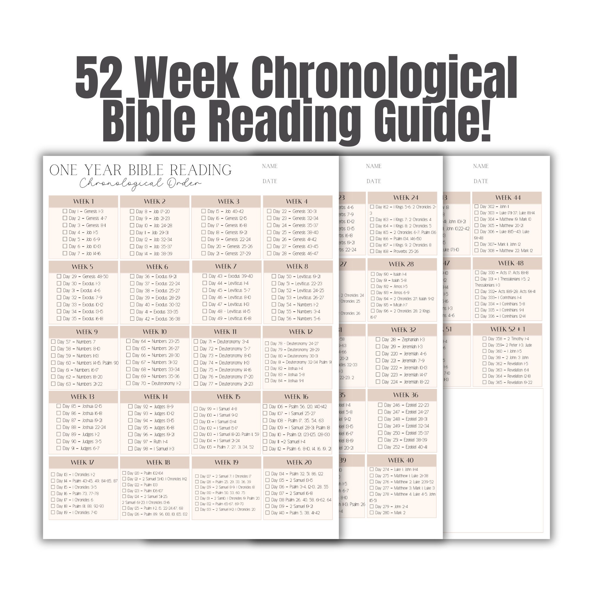 Chronological Order Reading the Bible Checklist Guidance Scripture ...