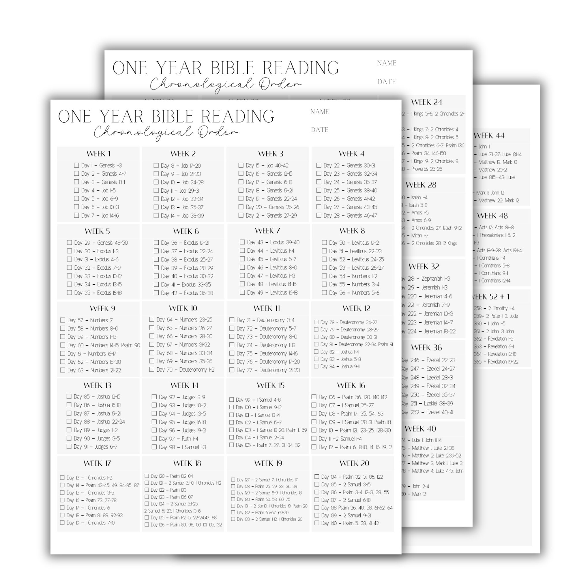 2024 Bible Reading Tracker 1 Year Bible Reading Plan 52 Week Daily