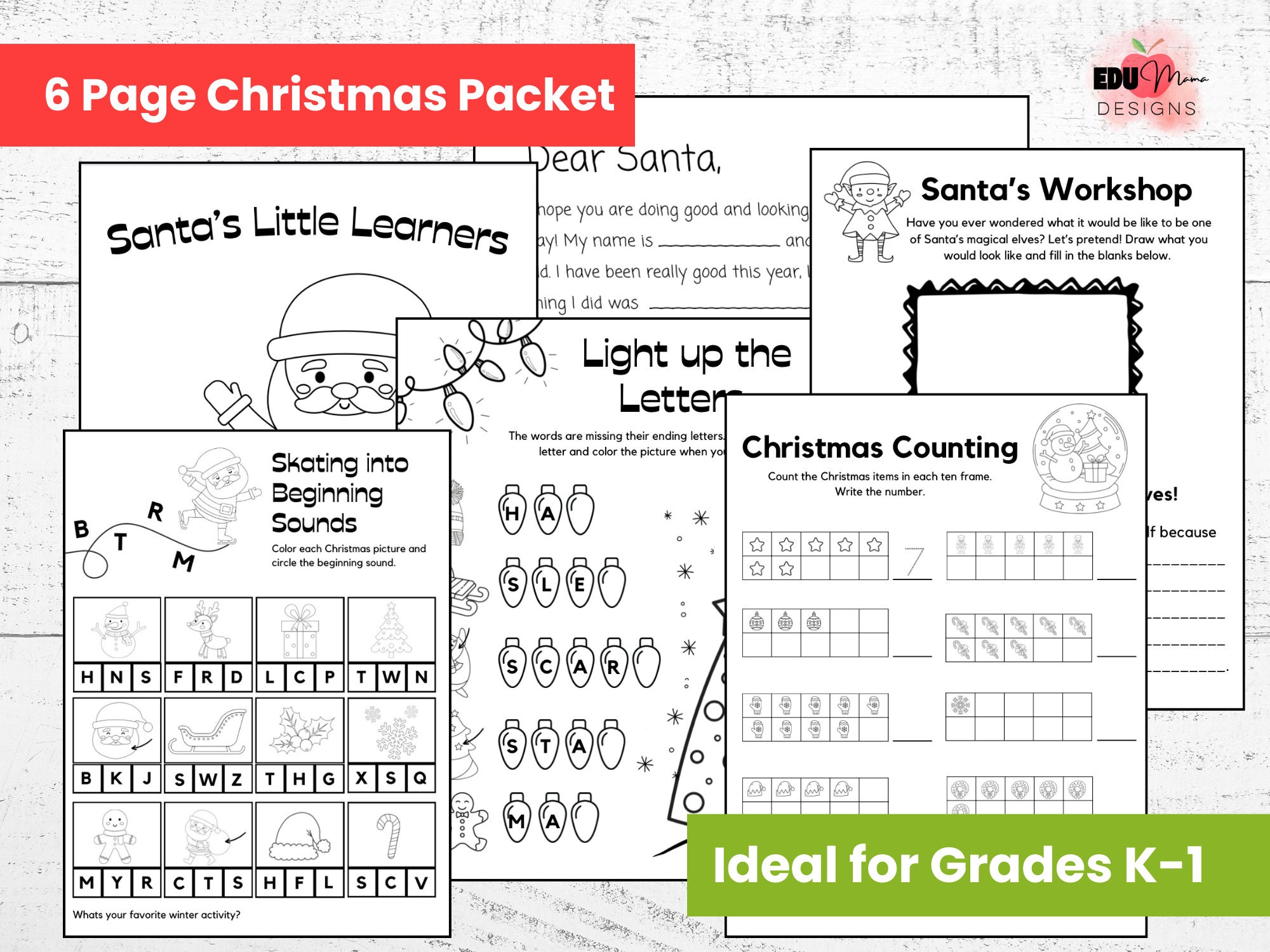 Christmas Themed Worksheet Packet for Kinder-1st Grade - Phonics ...