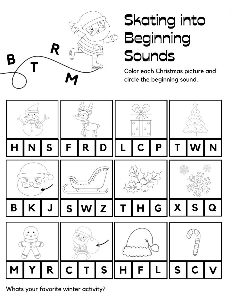 Christmas Themed Worksheet Packet for Kinder-1st Grade - Phonics ...
