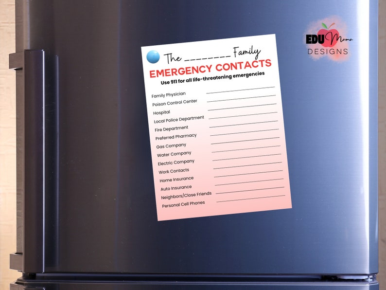 Family Emergency Contact Sheet - Printable - Etsy