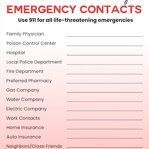 Family Emergency Contact Sheet - Printable - Etsy