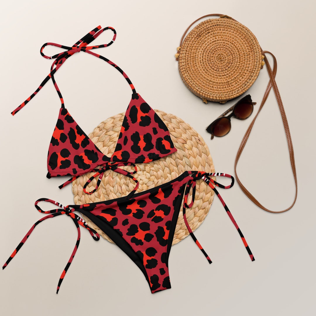 Red Leopard Recycled String Bikini - Etsy
