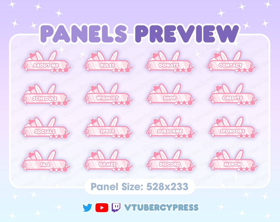 16 Pastel Pink Bunny Twitch Panels Instant Download - Etsy