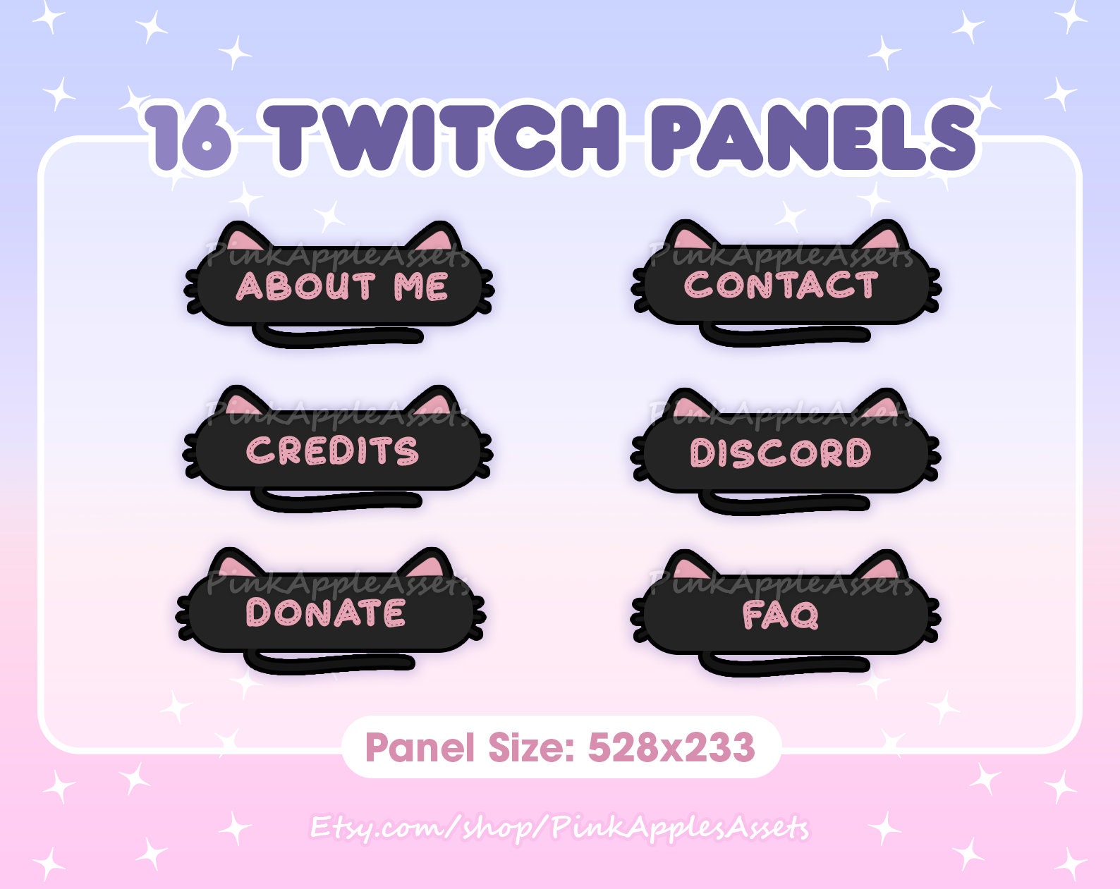 16 Black & Pink Neko Twitch Panels Instant Download - Etsy