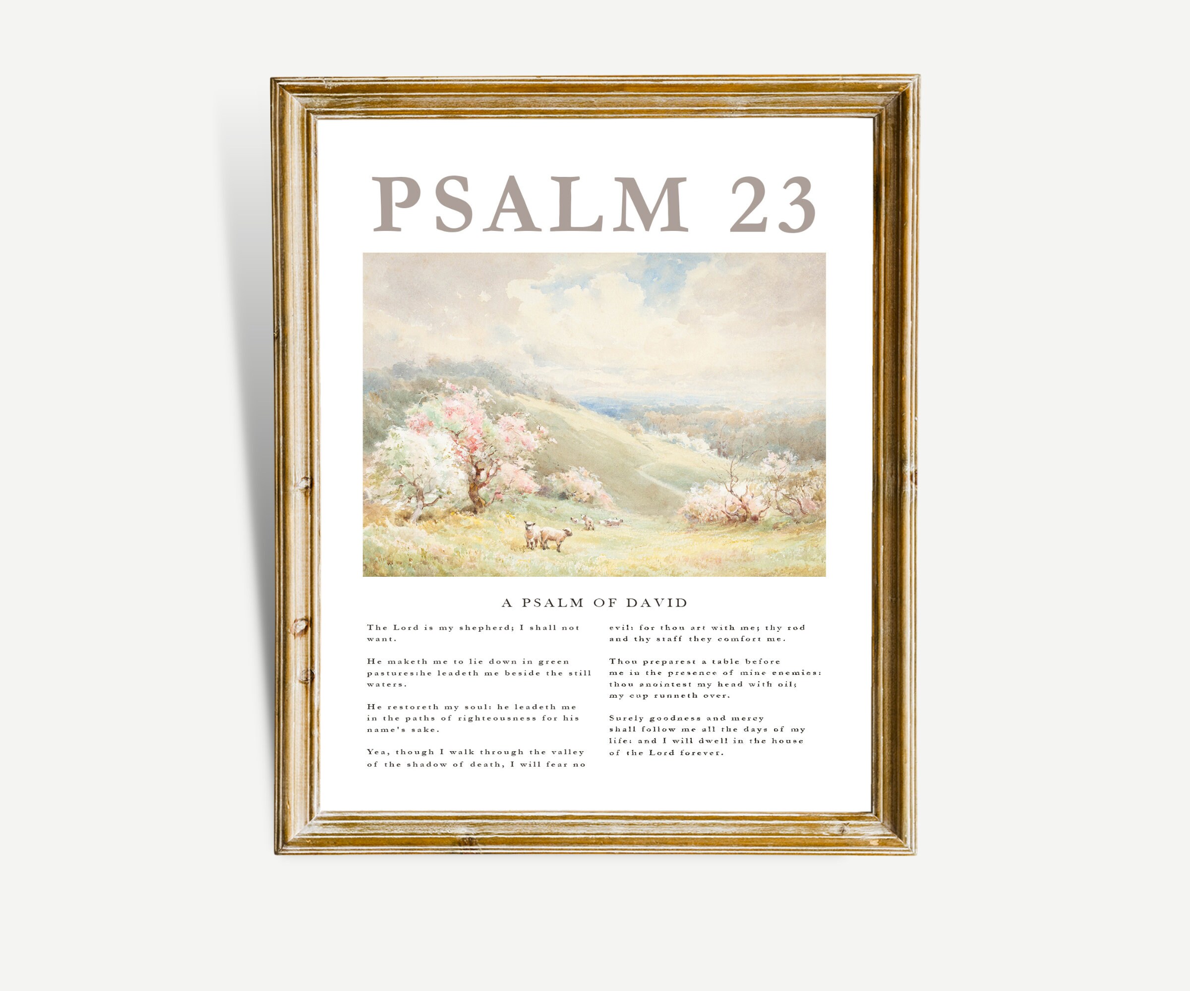 Psalm 23 Scripture Wall Art Printable, the Lord is My Shepherd Vintage ...