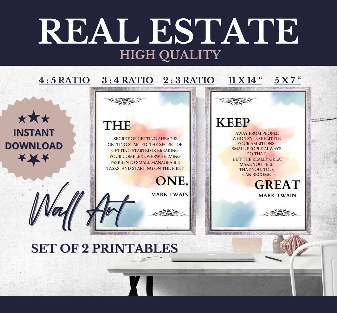 Real Estate Office Wall Art Realtor Printable Gift Mark Twain Quotes ...