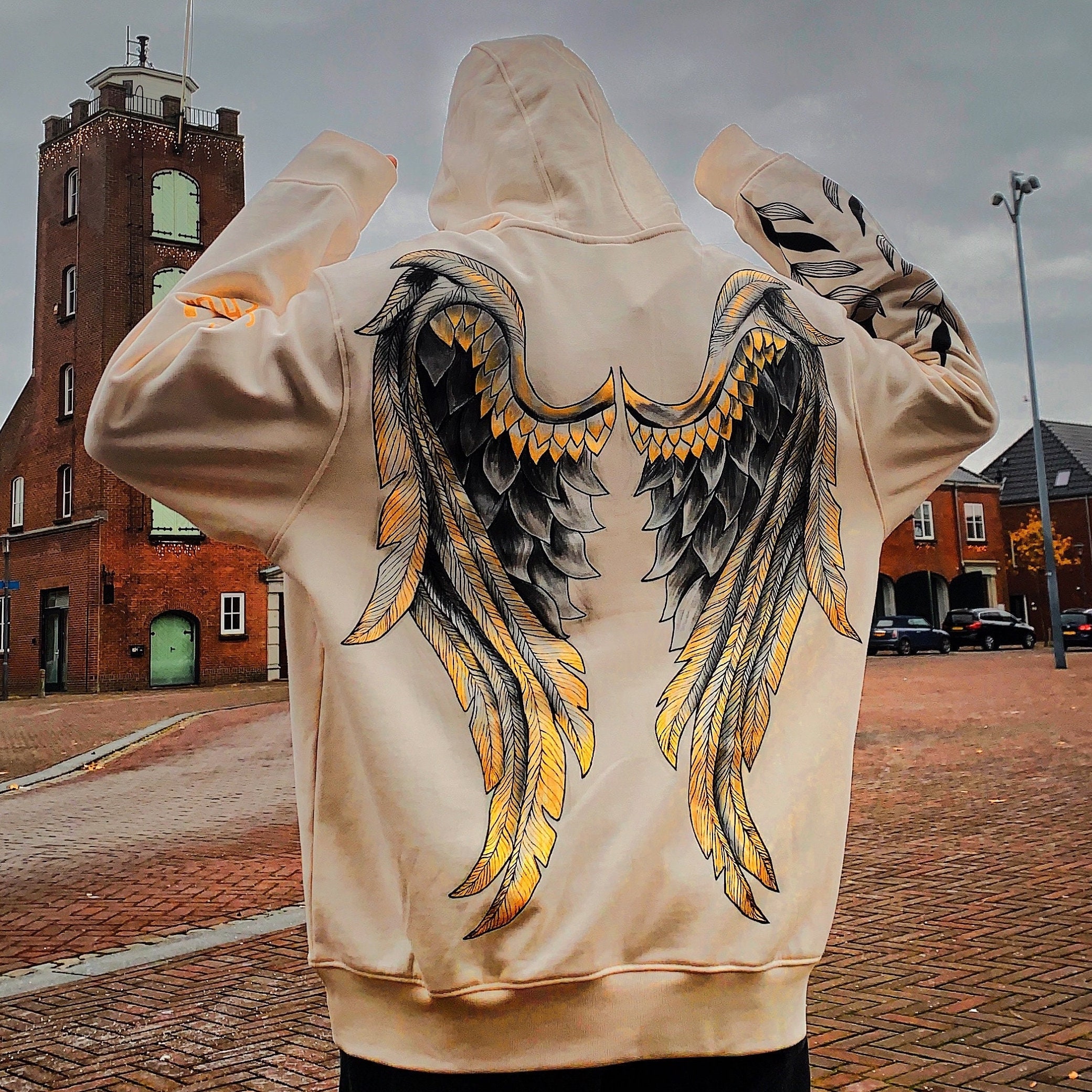 Custom Sweater gold Angels Wings. Hand Painted Sweatshirt. Gift for Her ...