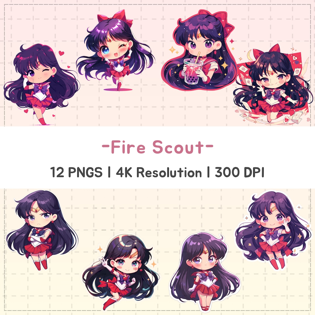 Chibi Fire Scout Set of 12 Artworks, AI Generated Transparent ...