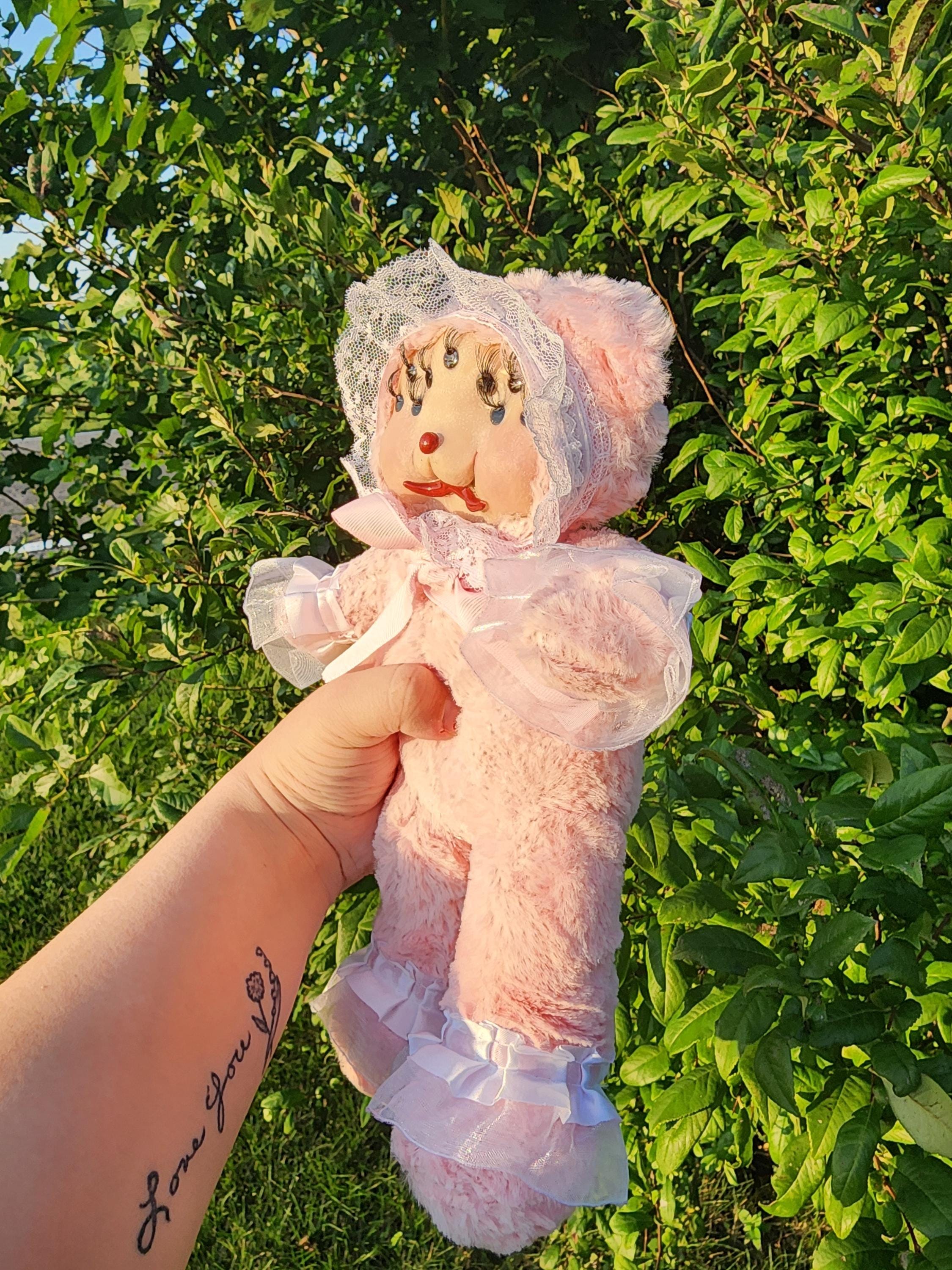 Vintage Inspired Creepy Clay Face Pink Spidey Bear / Handmade Art Plush ...