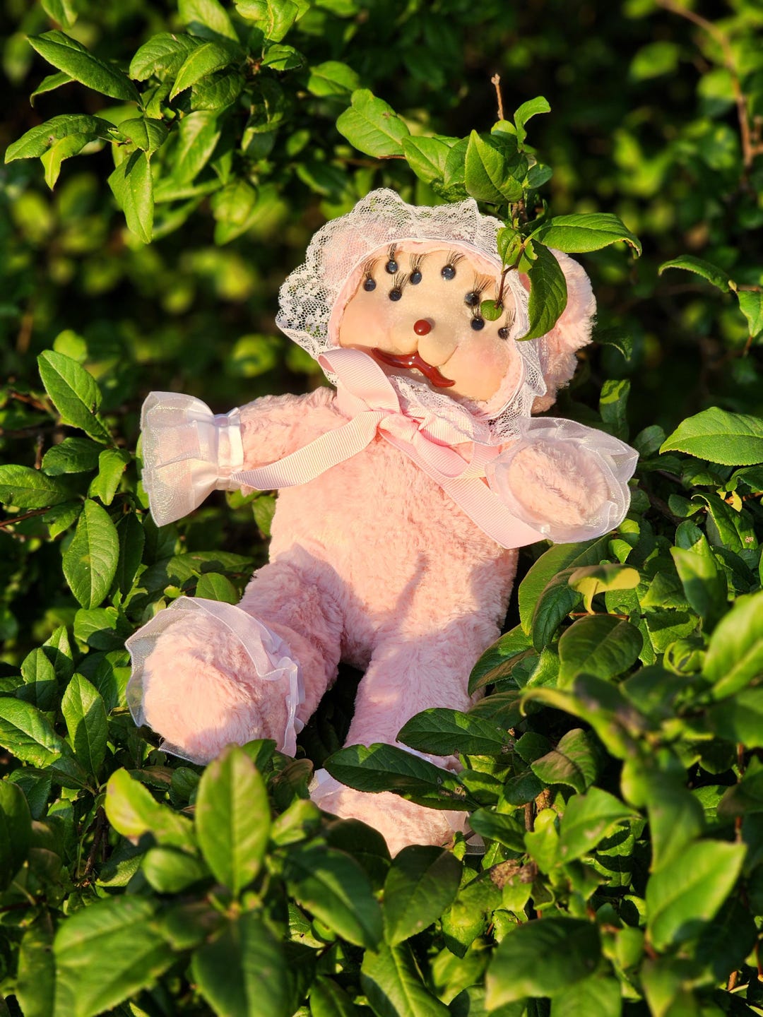 Vintage Inspired Creepy Clay Face Pink Spidey Bear / Handmade Art Plush ...