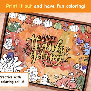 Cute Thanksgiving Placemat | PRINTABLE | Thanksgiving Animals Coloring ...