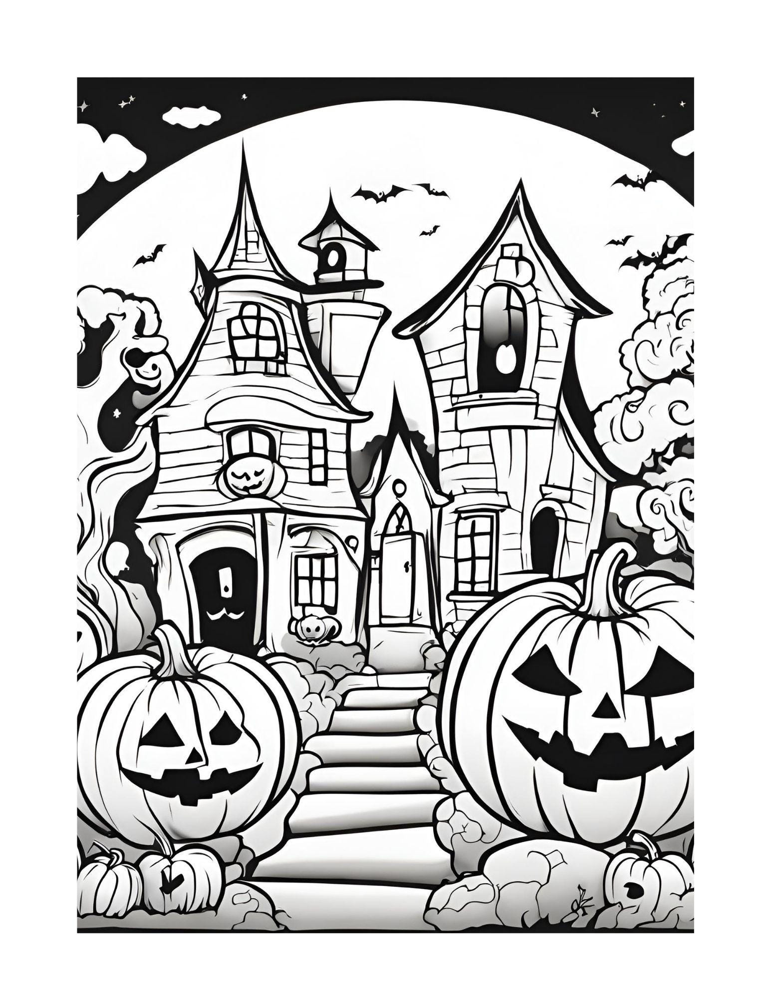22 Halloween Fun Coloring for Kids, Pumpkins, Cats, Haunted Houses ...