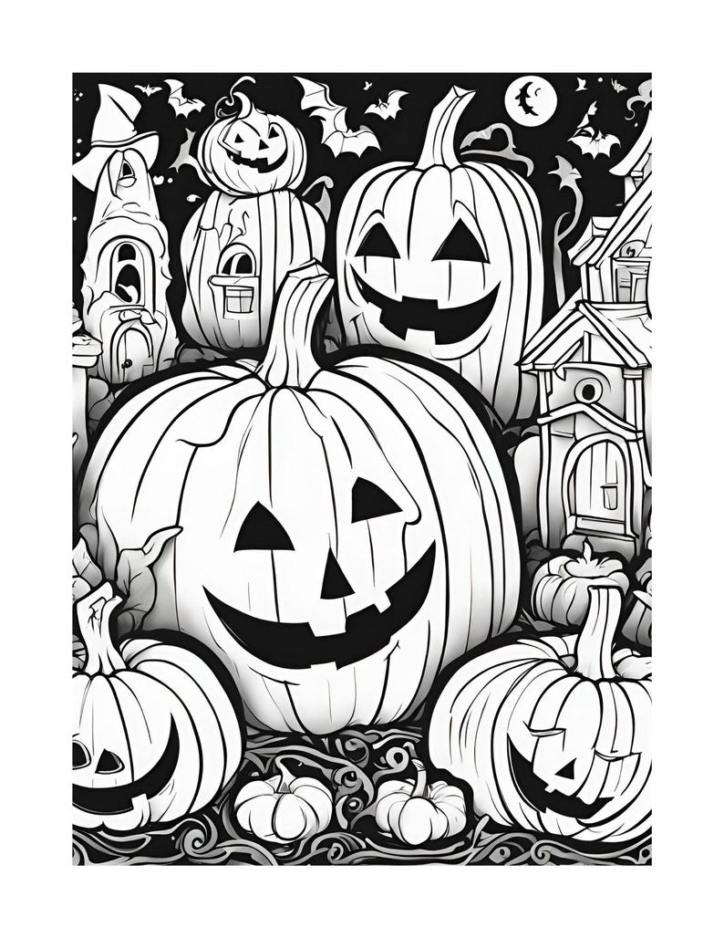22 Halloween Fun Coloring for Kids, Pumpkins, Cats, Haunted Houses ...