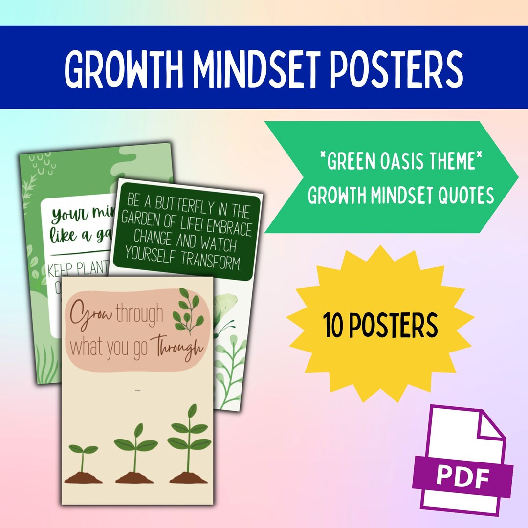 Growth Mindset Green Oasis - Nature Theme - Poster Set (portrait) - Etsy
