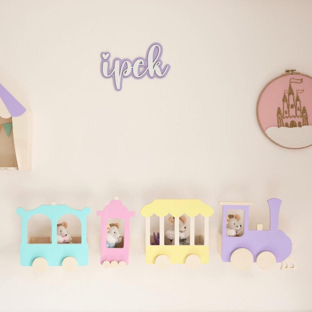 Unicorn Train Set – Rainbow Pastel Wooden Nursery Decor – Colorful Baby ...