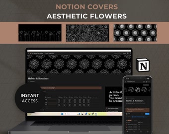 Notion Template Covers Aesthetic Dark Flower Notion Icons Covers Bundle Notion Design Minimal ...