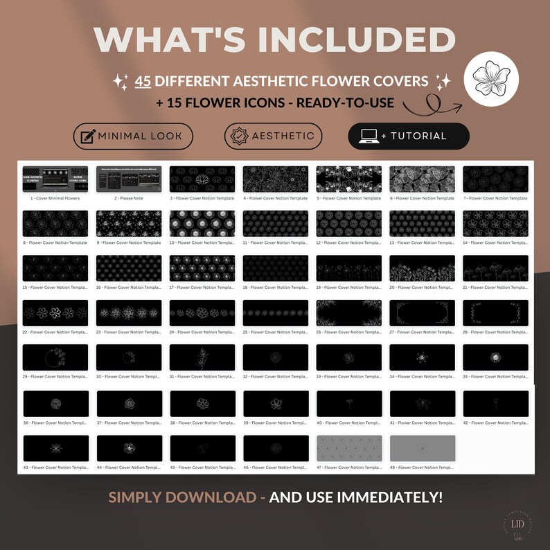 Notion Template Covers Aesthetic Dark Flower Notion Icons Covers Bundle ...