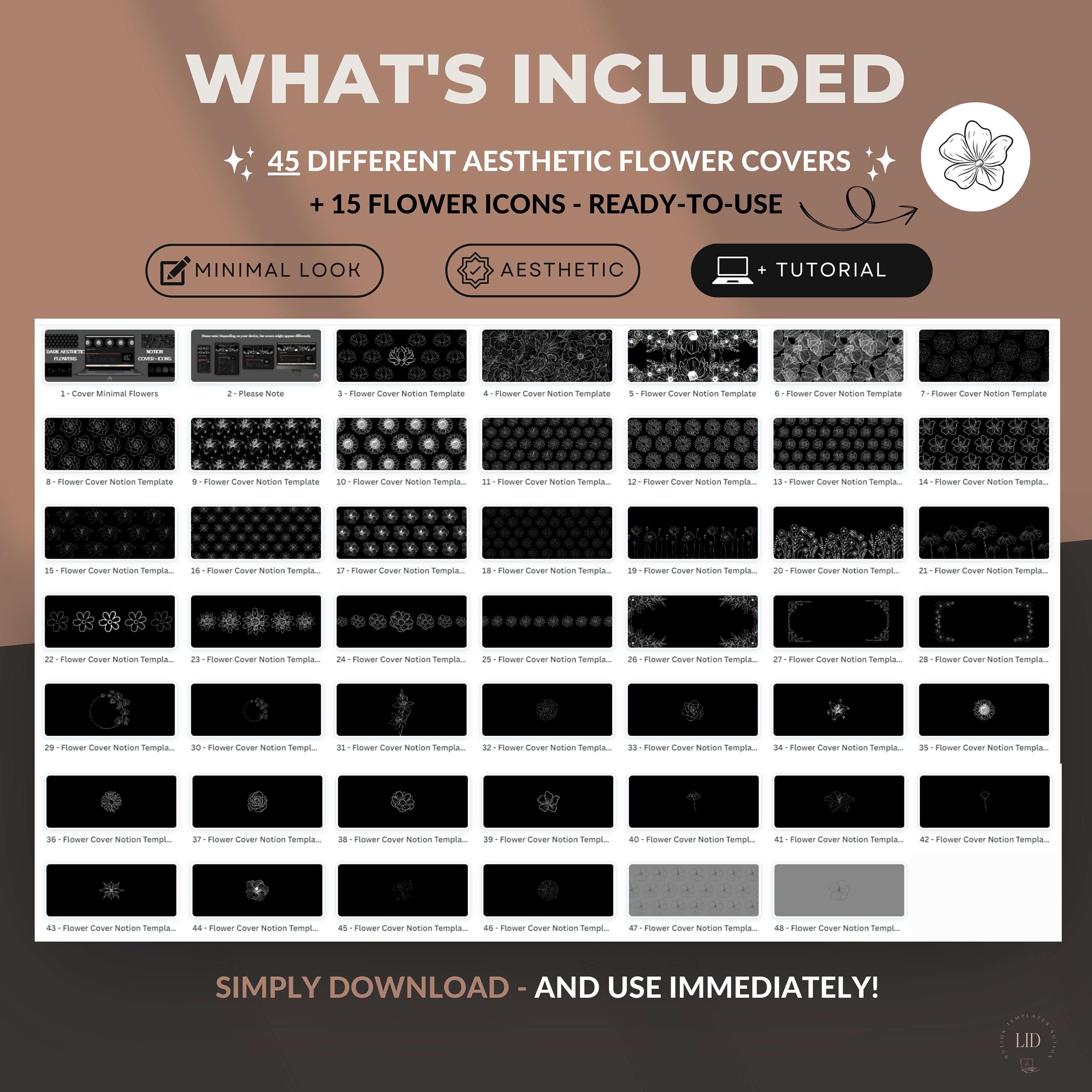 Notion Template Covers Aesthetic Dark Flower Notion Icons Covers Bundle ...