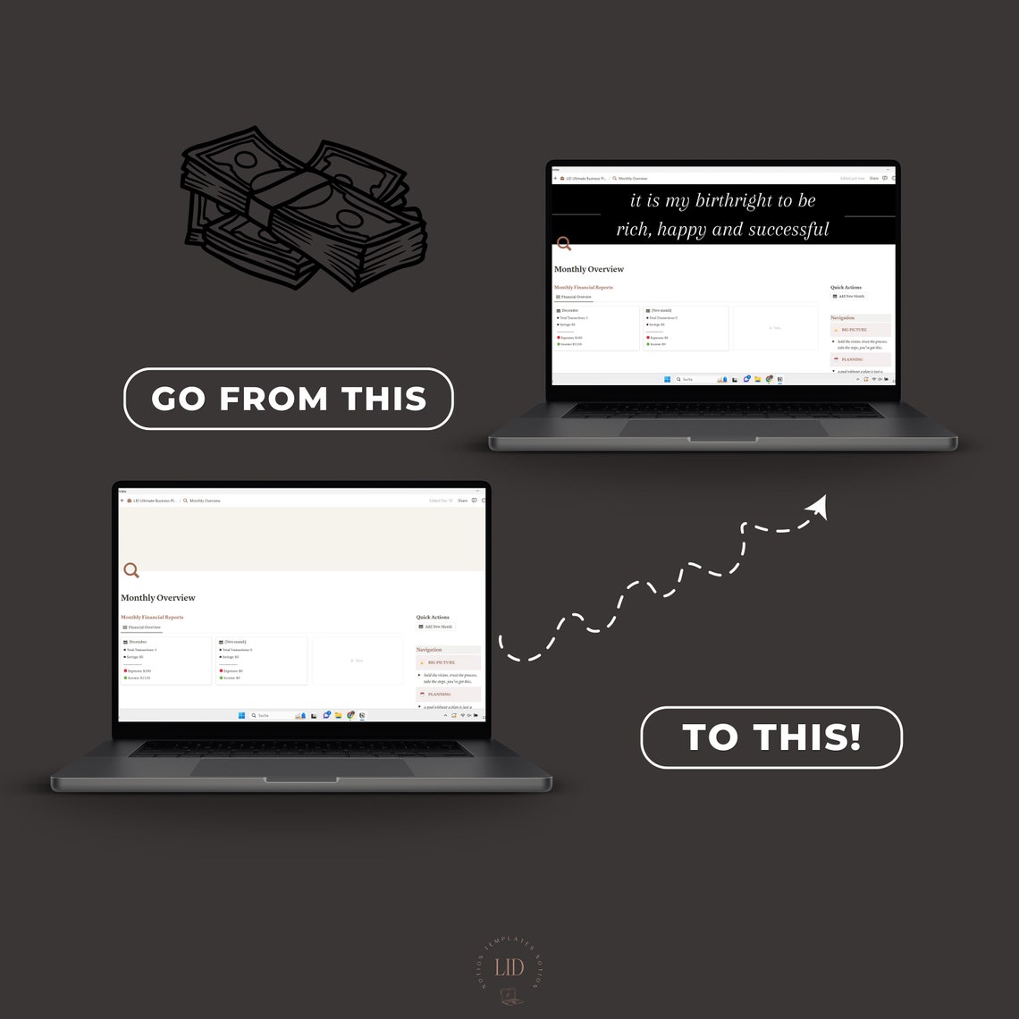 Dark Aesthetic Notion Covers Affirmations Money Finance Notion Bundle ...