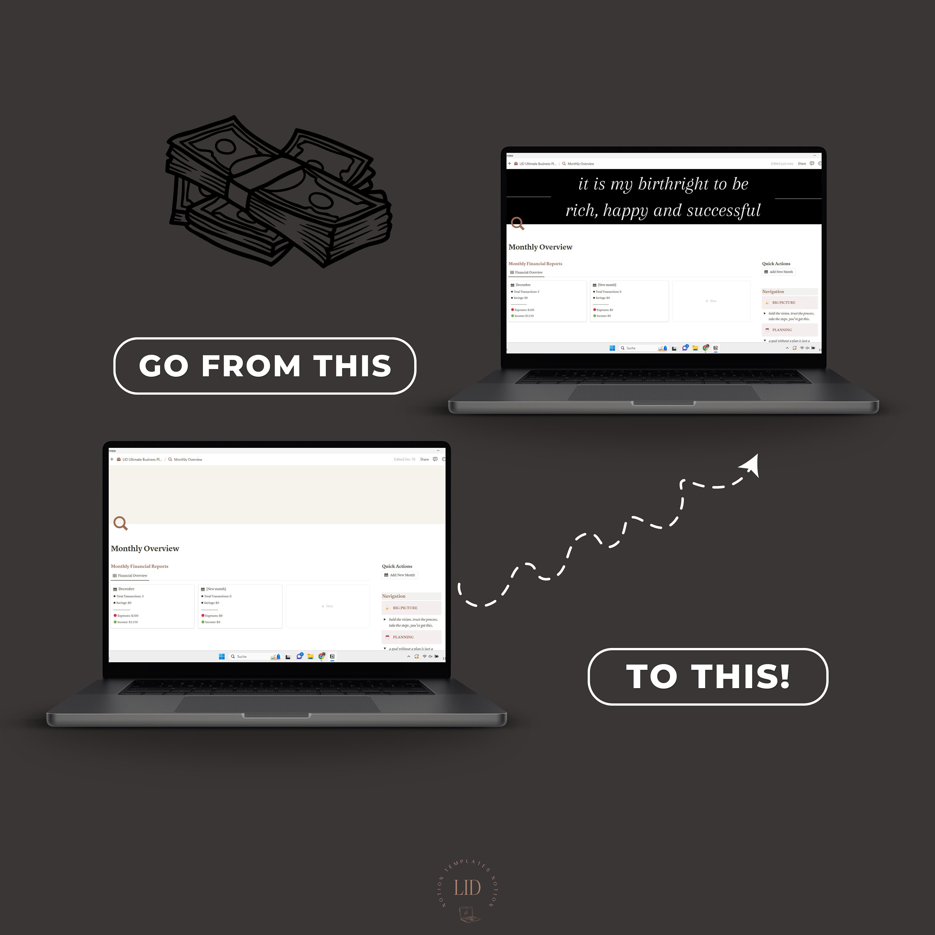 Dark Aesthetic Notion Covers Affirmations Money Finance Notion Bundle ...