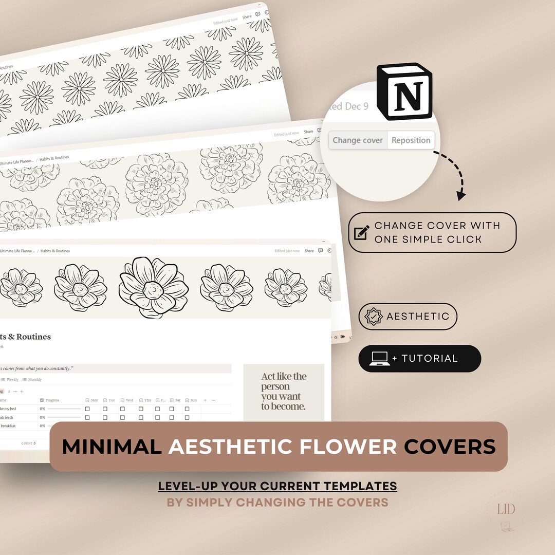 Notion Template Floral Covers Aesthetic Notion Icons Covers Bundle ...