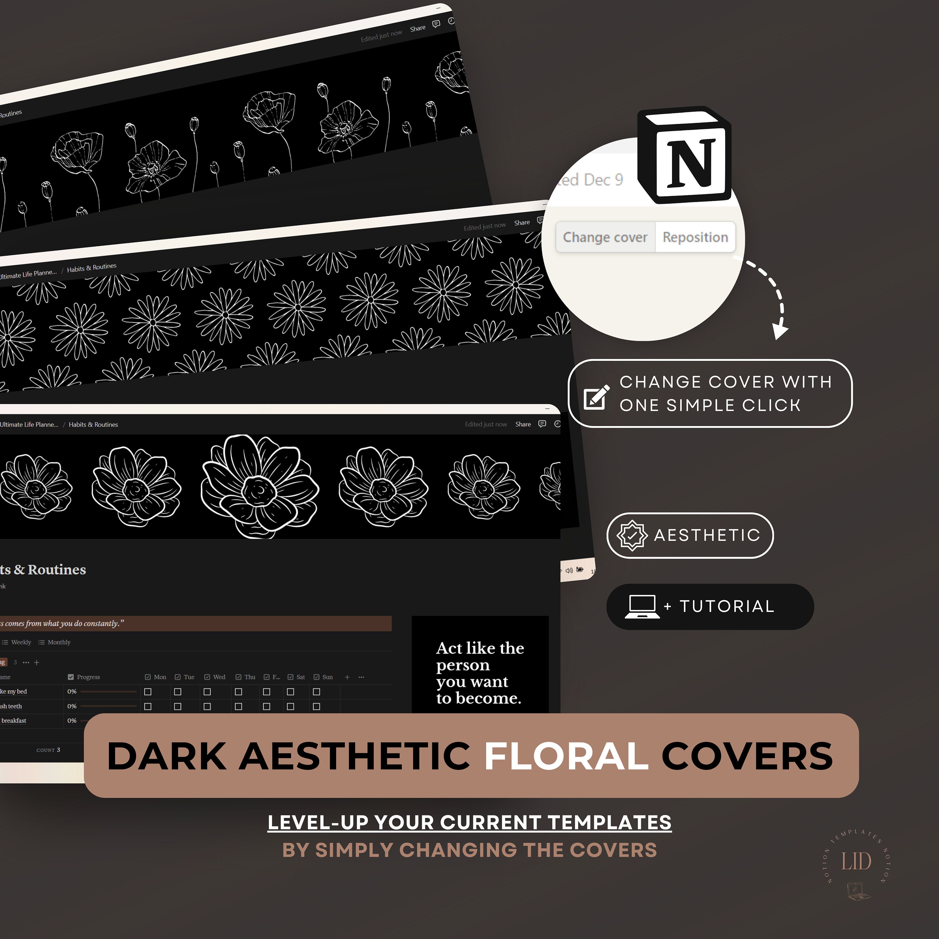 Notion Template Covers Aesthetic Dark Flower Notion Icons Covers Bundle ...