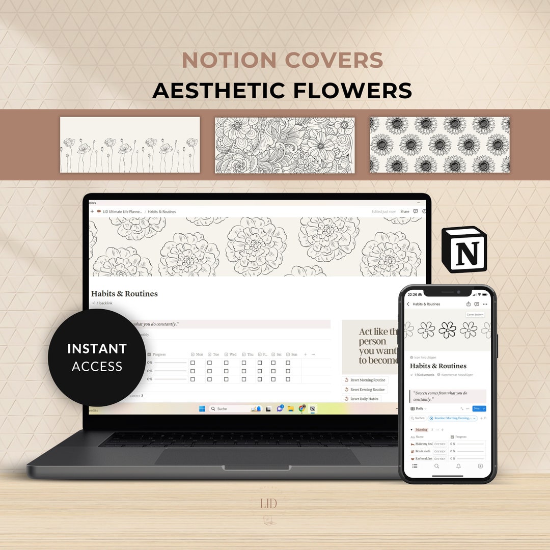 Notion Template Cover Flowers Aesthetic Notion Icons Covers Bundle Notion Design Minimal Notion ...