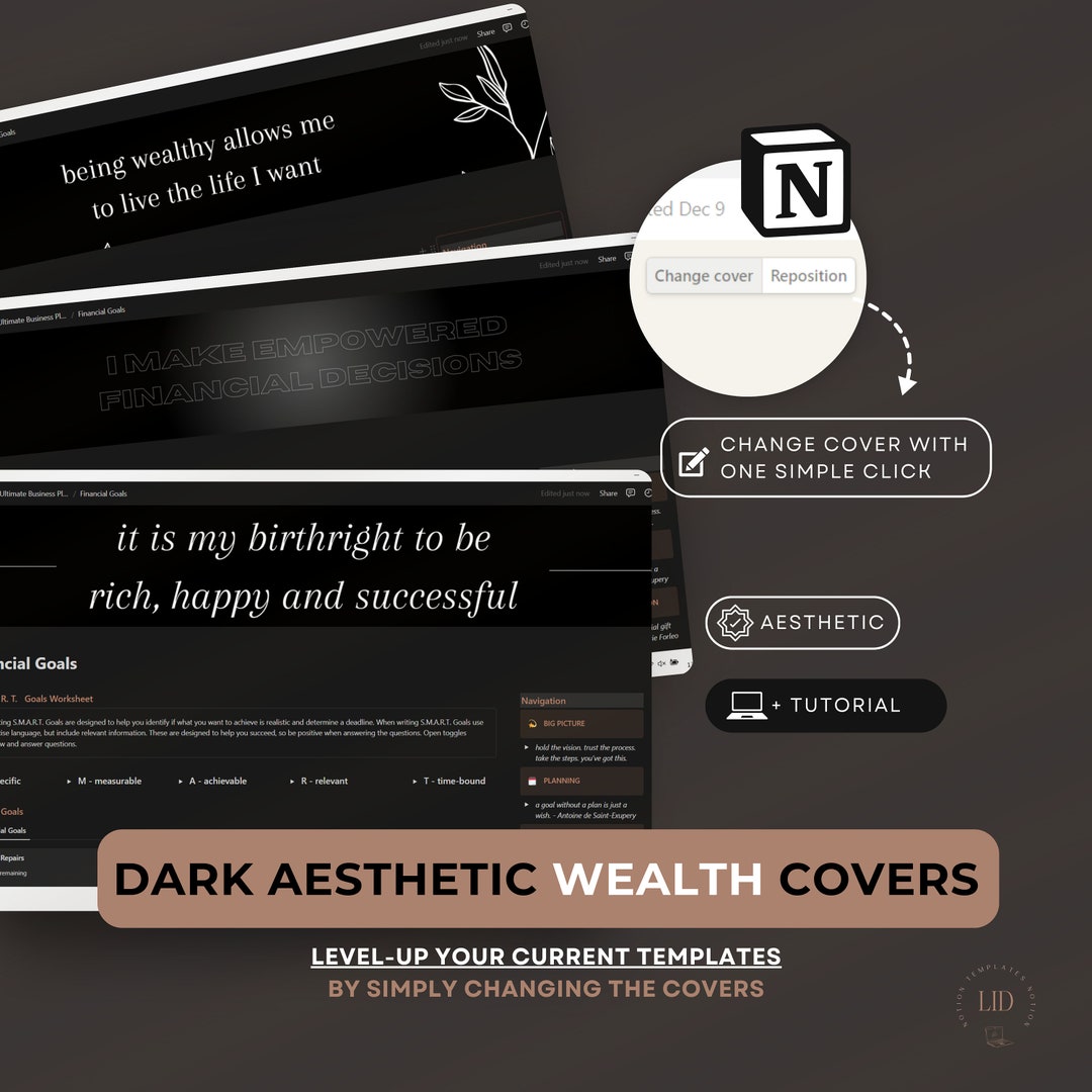 Notion Covers Dark Aesthetic Affirmations Money Finance Notion Bundle ...