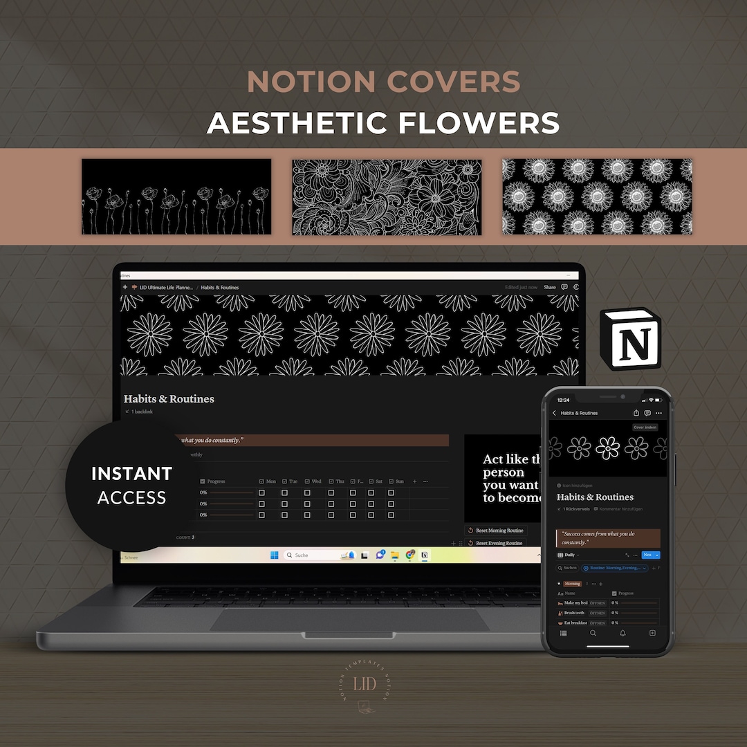 Notion Template Dark Aesthetic Covers Flower Notion Icons Covers Bundle ...