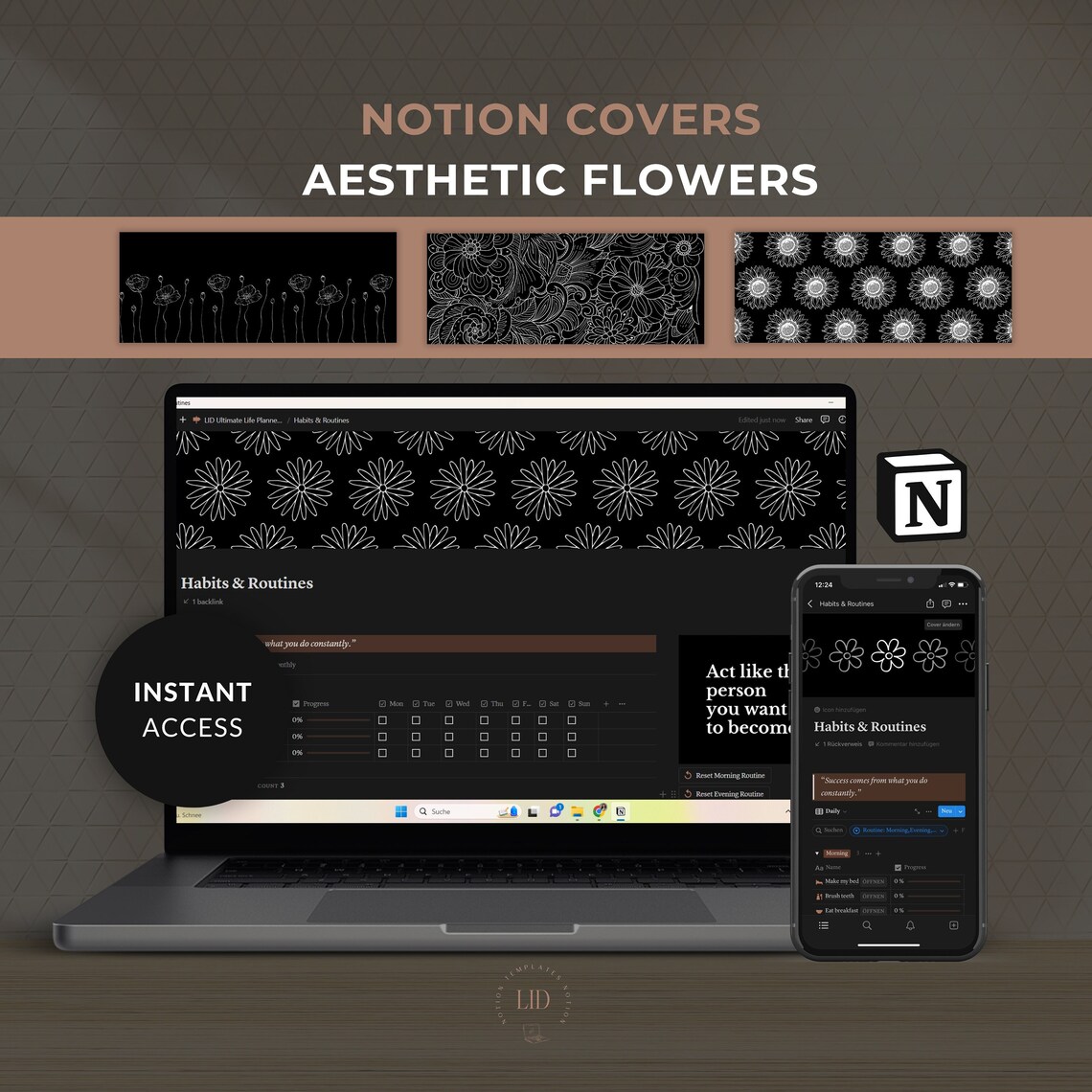 Notion Template Covers Aesthetic Dark Flower Notion Icons Covers Bundle Notion Design Minimal ...